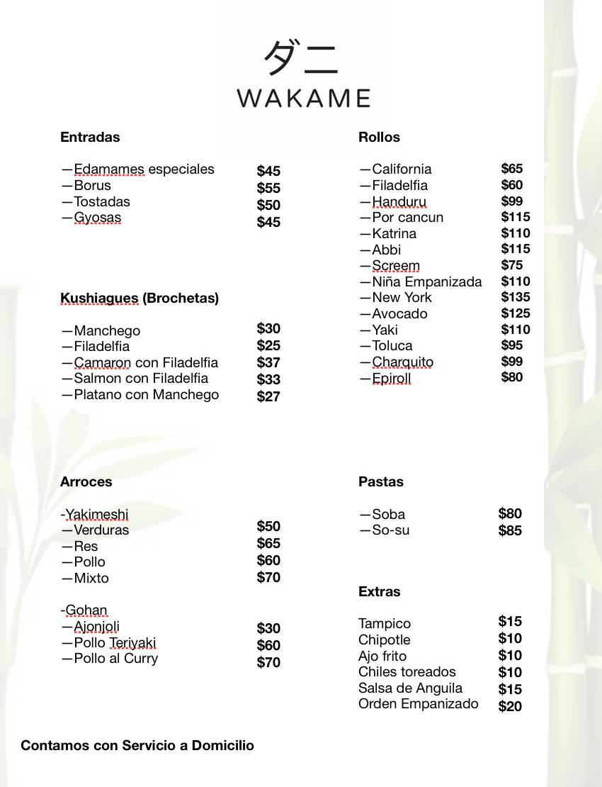 Menu at Restaurante Wakame, Cancún