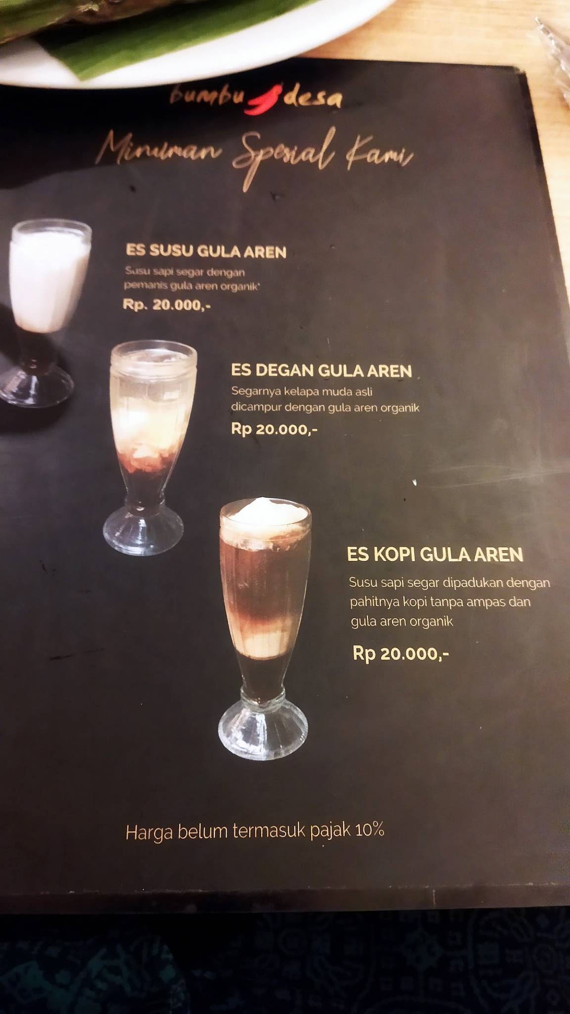 Menu at Restoran Bumbu Desa restaurant, Yogyakarta