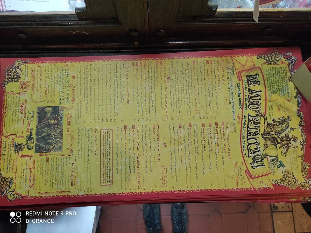 Menu at Ristorante Da Meo Patacca, Rome