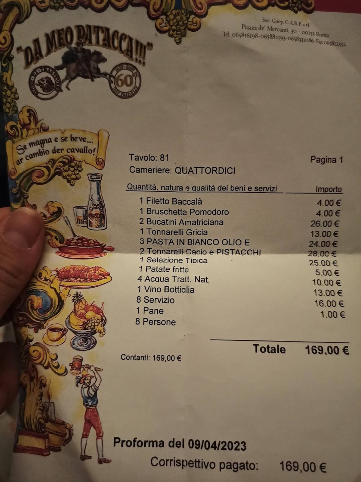 Menu at Ristorante Da Meo Patacca, Rome