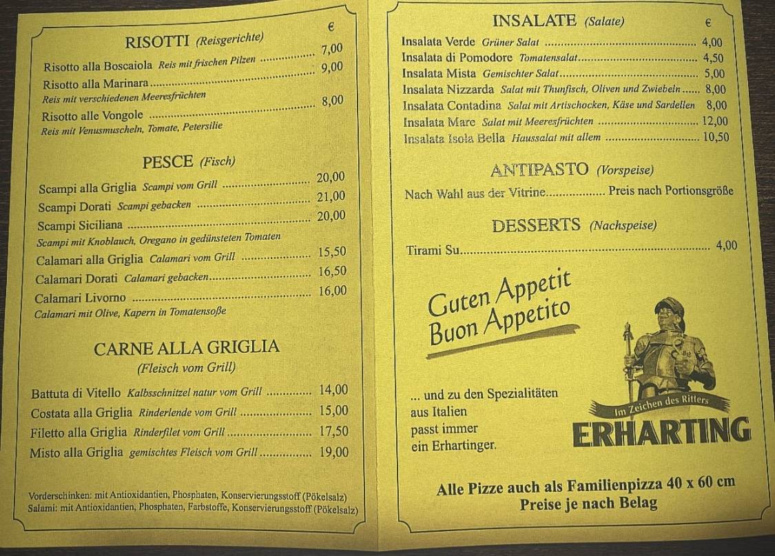 Speisekarte von Ristorante Isola Bella restaurant, Töging am Inn