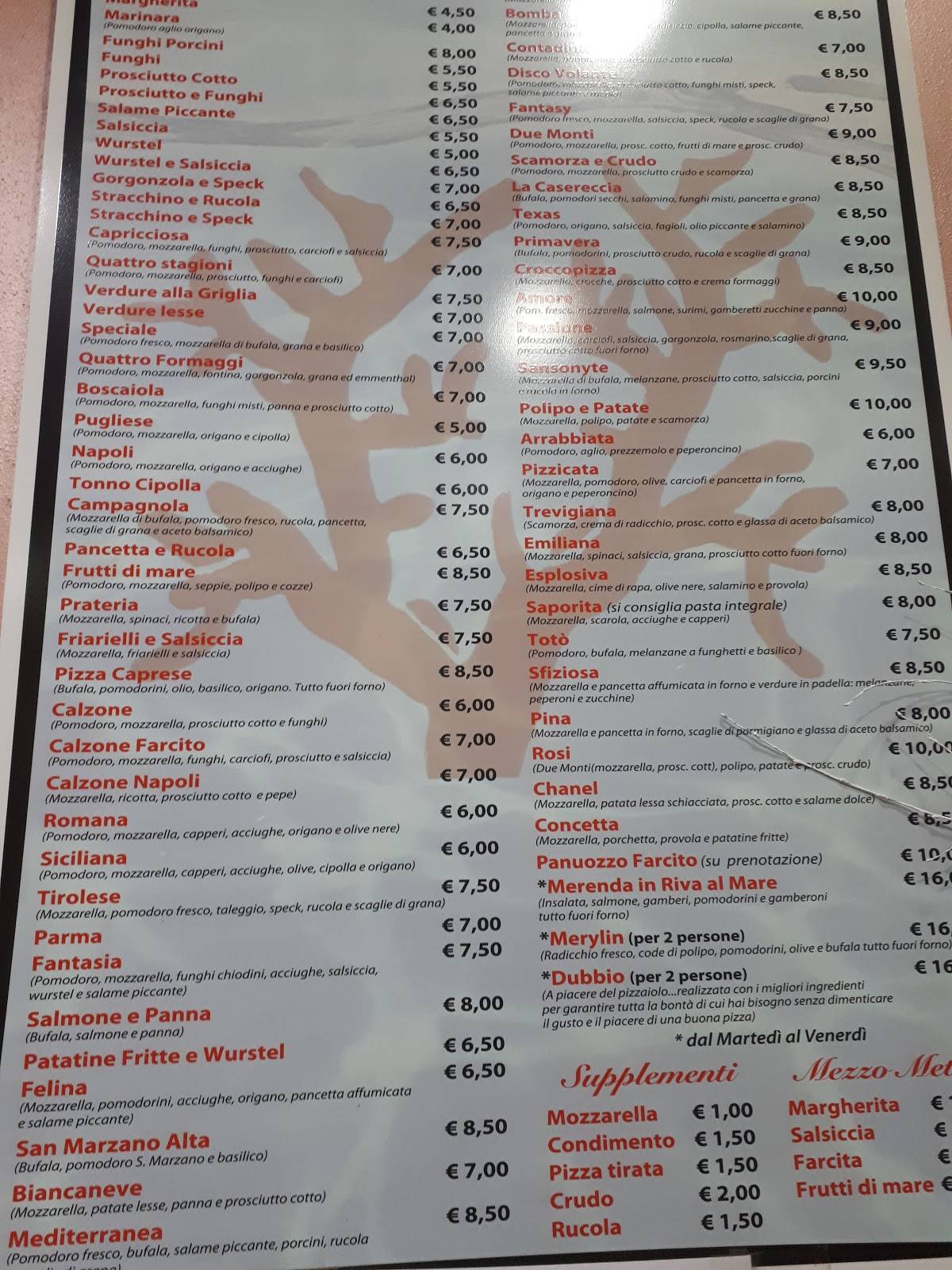 Menu da Ristorante Pizzeria Il Corallo sas, Novellara