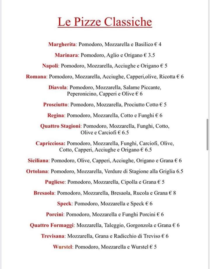 Menu da Ristorante Pizzeria Il Tramonto, Desio