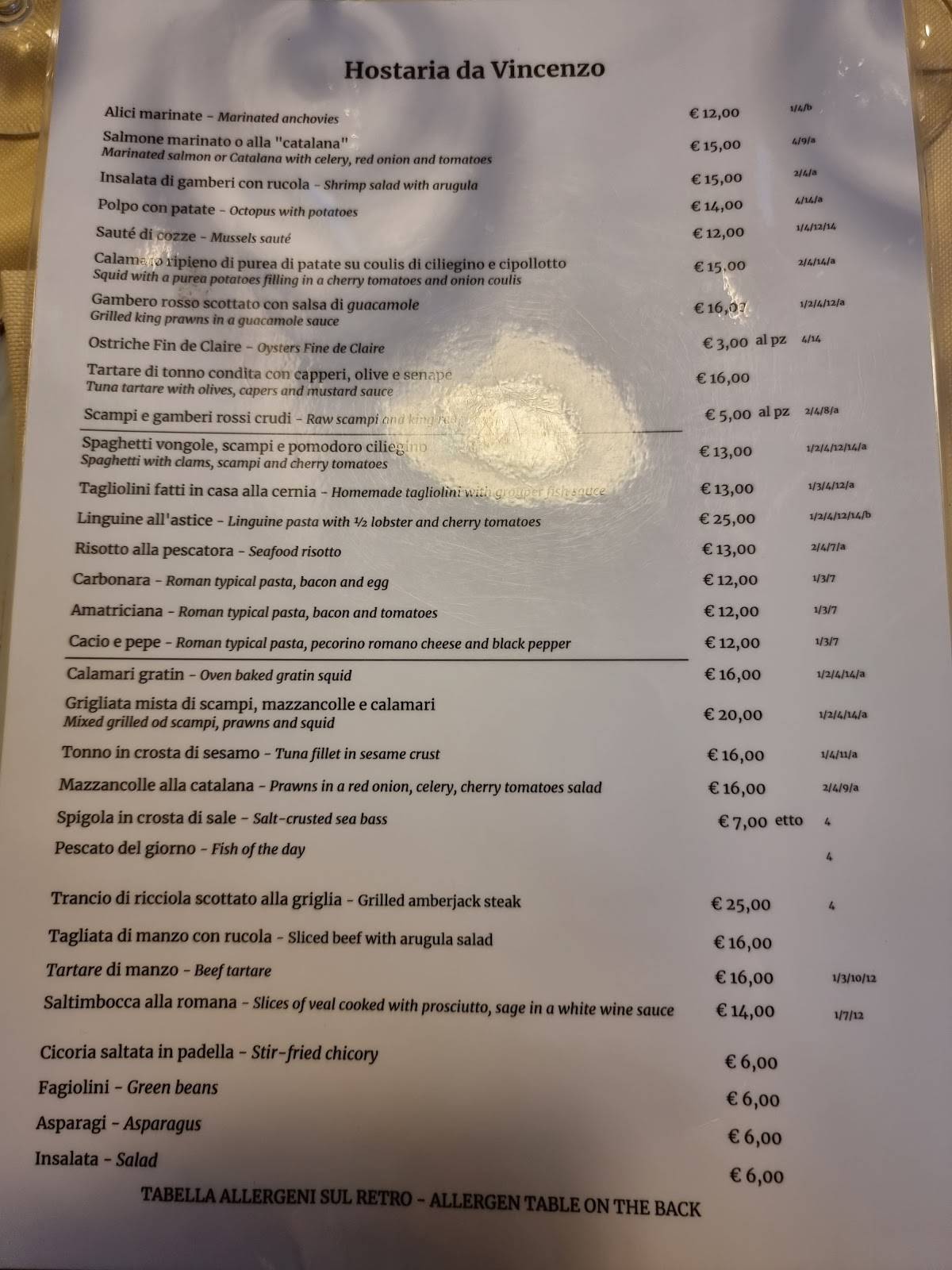 Menu da Ristorante da Vincenzo, Roma