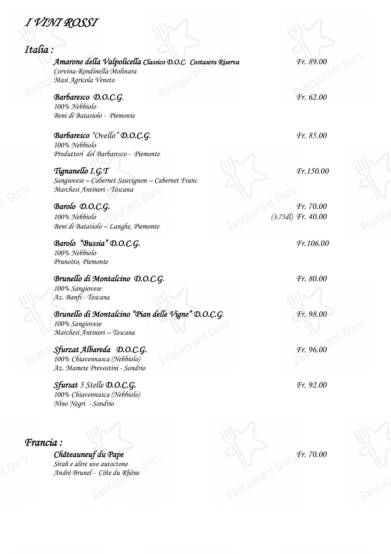 Menu da Ristorante il Castagno Mugena, Alto Malcantone