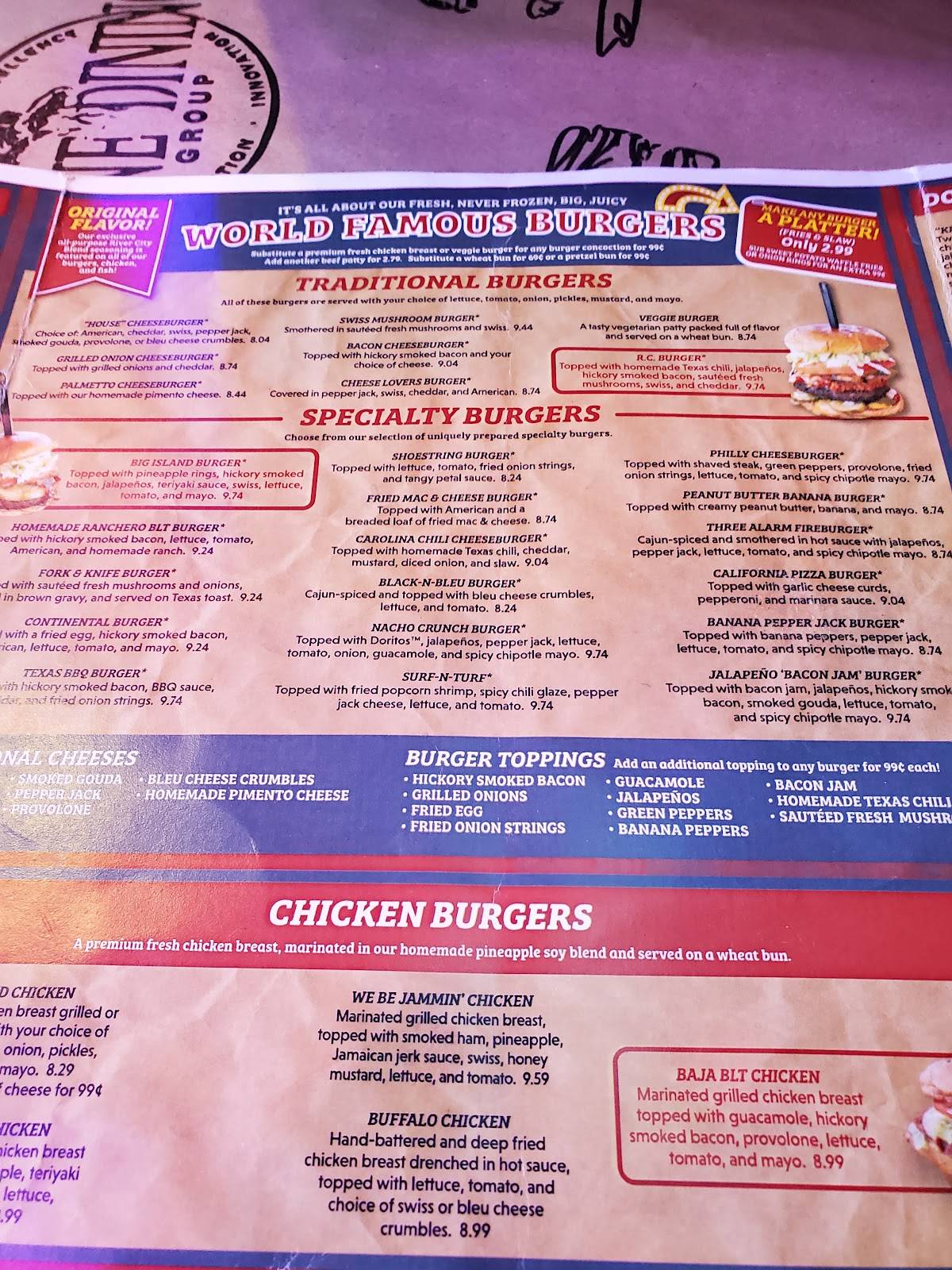 Menu at River City Cafe, Myrtle Beach, Shore Dr