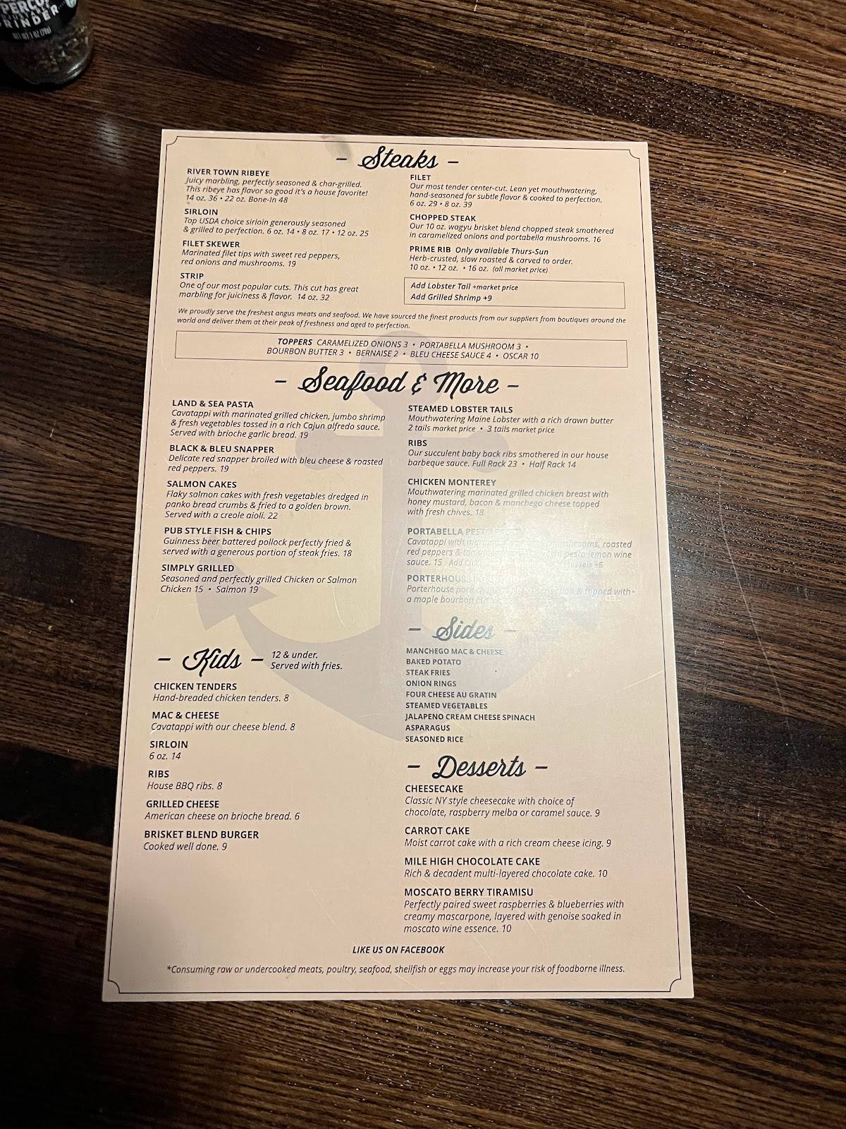 Menu at River Town Prime Steakhouse & Grill, Williamstown