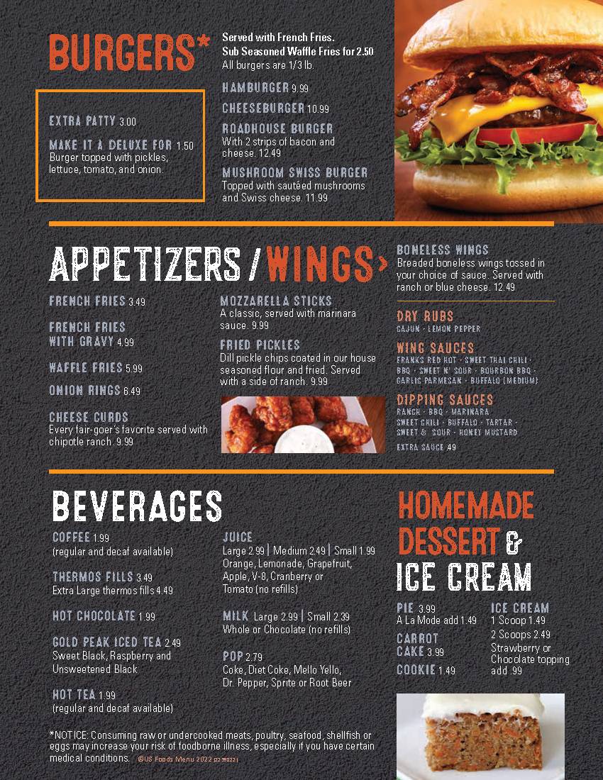 Menu at Roadhouse Cafe, Grand Forks