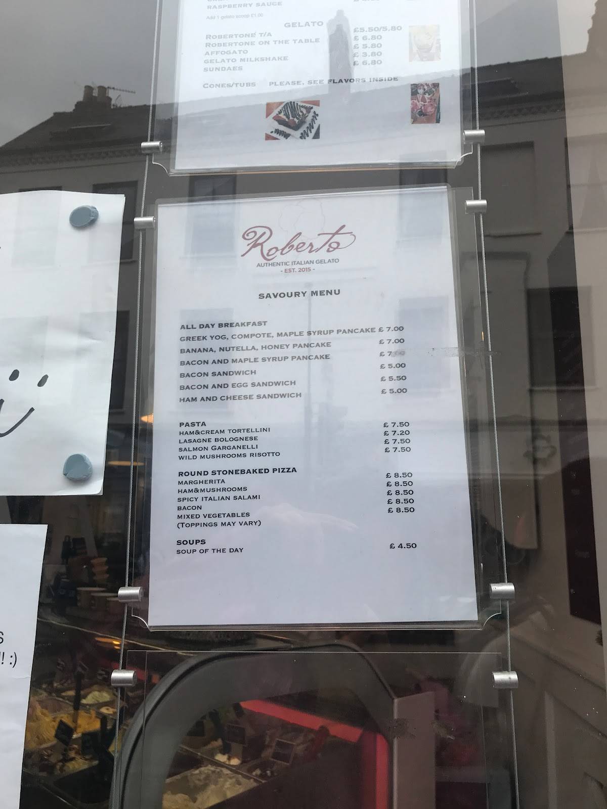 Carta del café Roberto, York