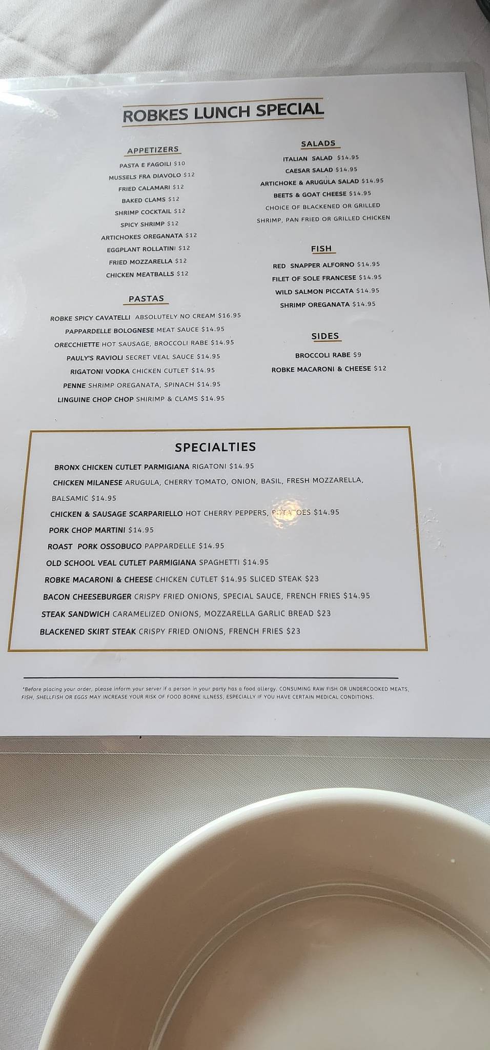 Menu at Robke's Northport restaurant, Northport