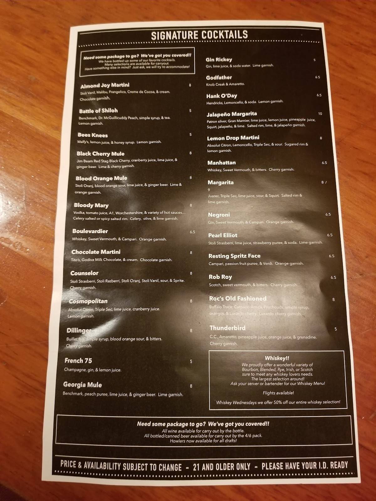 Menu at Roc's Blackfront Tavern & Grill pub & bar, Charleston