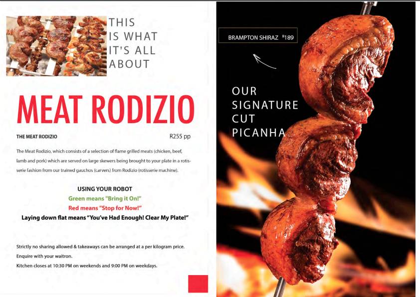 Menu at Rodizio Grill & Tapas restaurant, Sandton, Melrose Arch