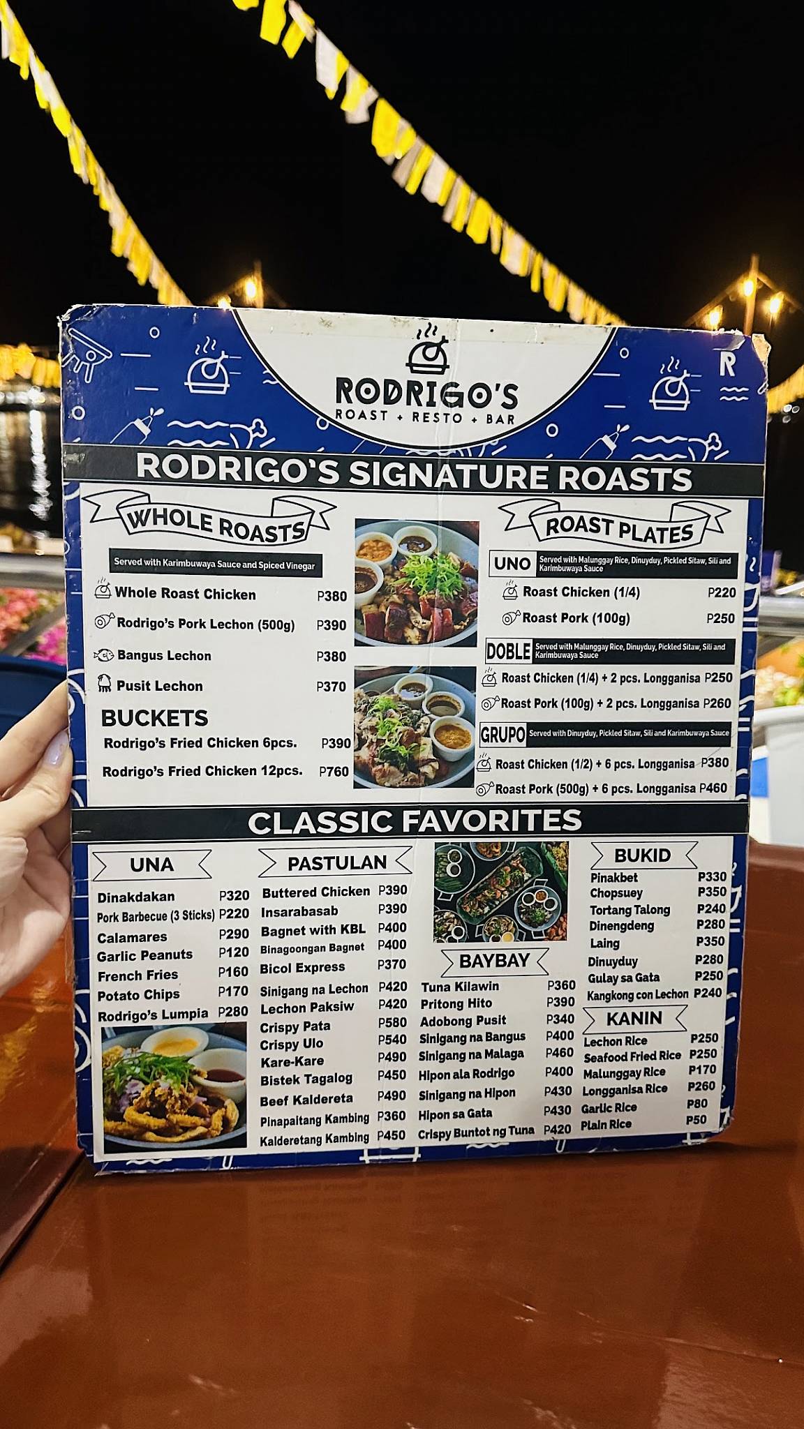 Menu at Rodrigo's restaurant, Santiago, Sabangan