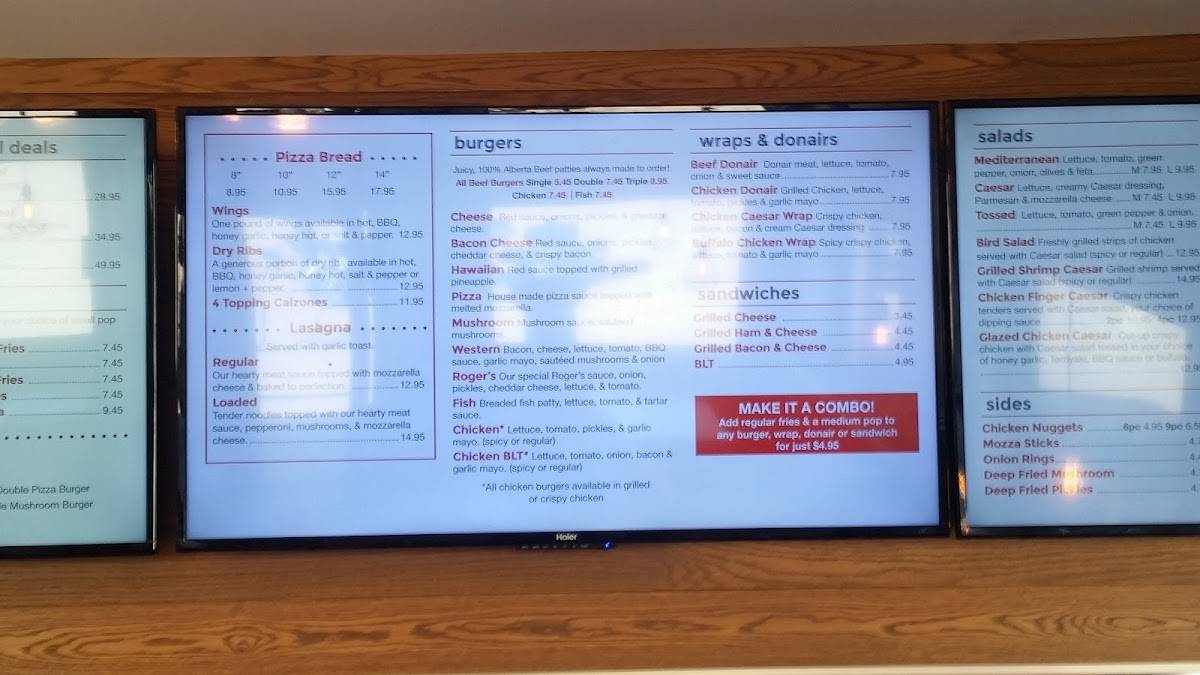 Menu at Roger's Drive-In Restaurant, Rimbey