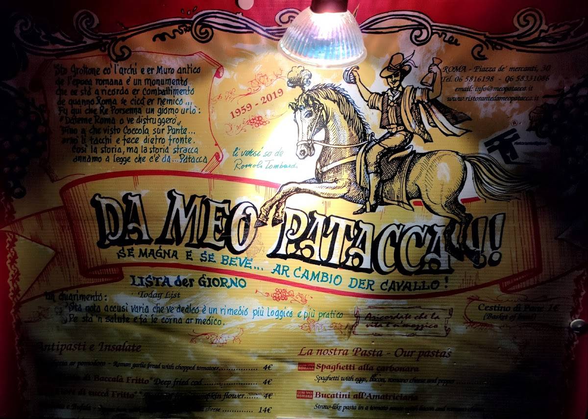 Menu at Ristorante Da Meo Patacca, Rome