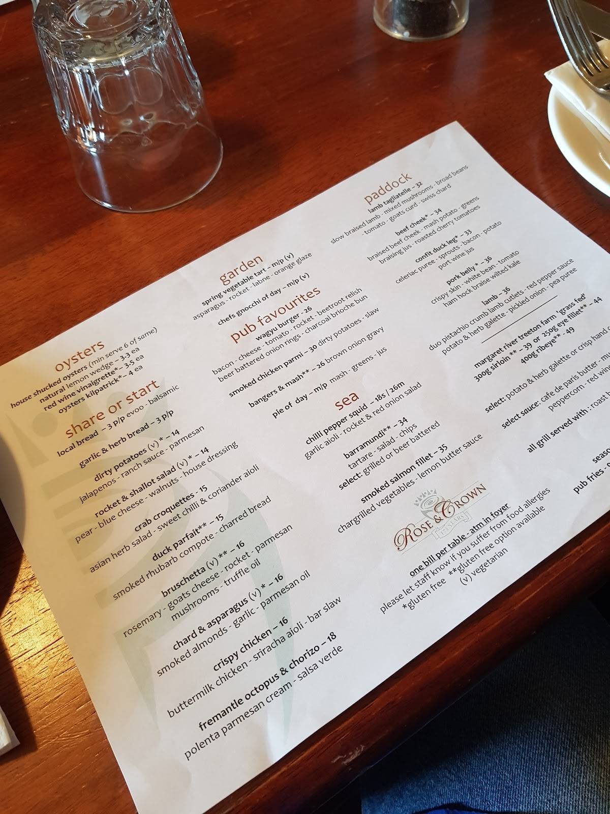 Menu at Rose & Crown Hotel restaurant, Guildford