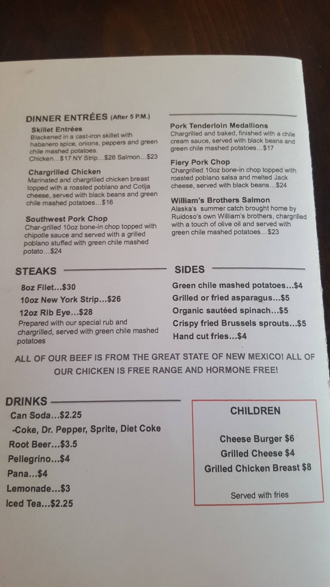 Menu at Grill Caliente pub & bar, Ruidoso, Sudderth Dr