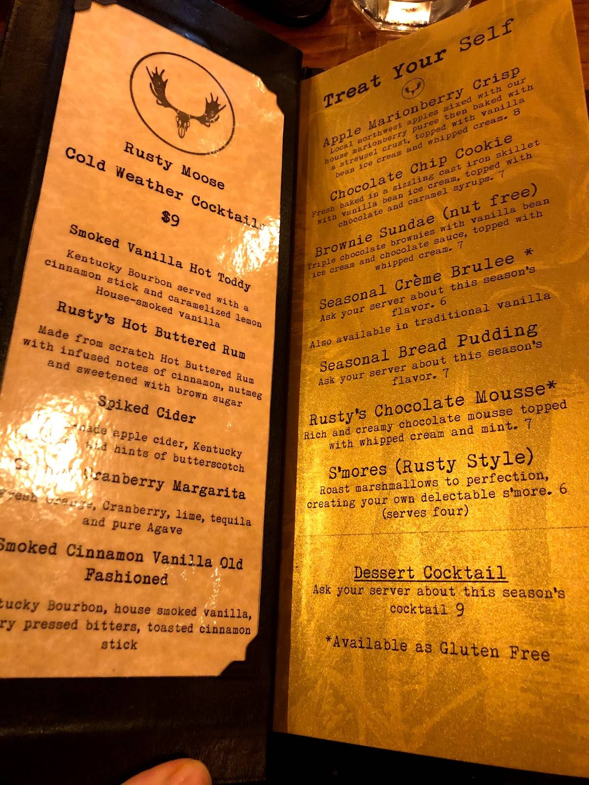 Menu at Rusty Moose steakhouse, Spokane, 9105 US-2