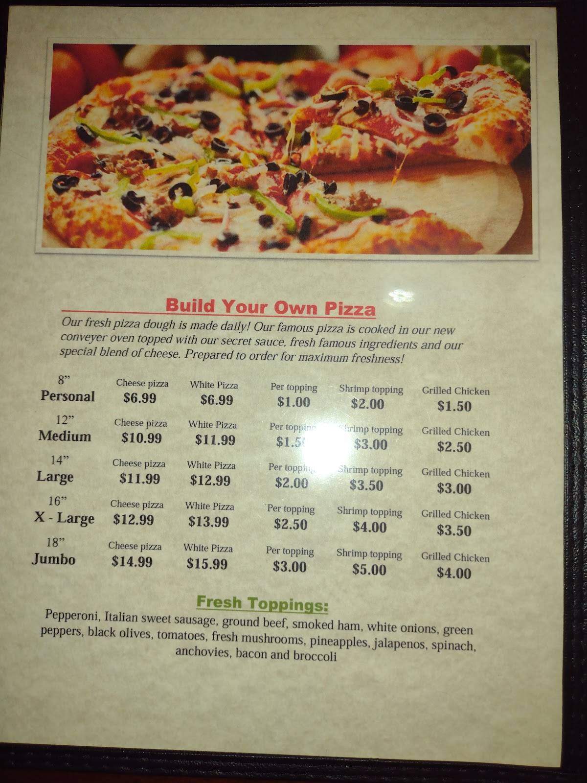 Menu at Ryan's Pizza & Hibachi pizzeria, Beaufort