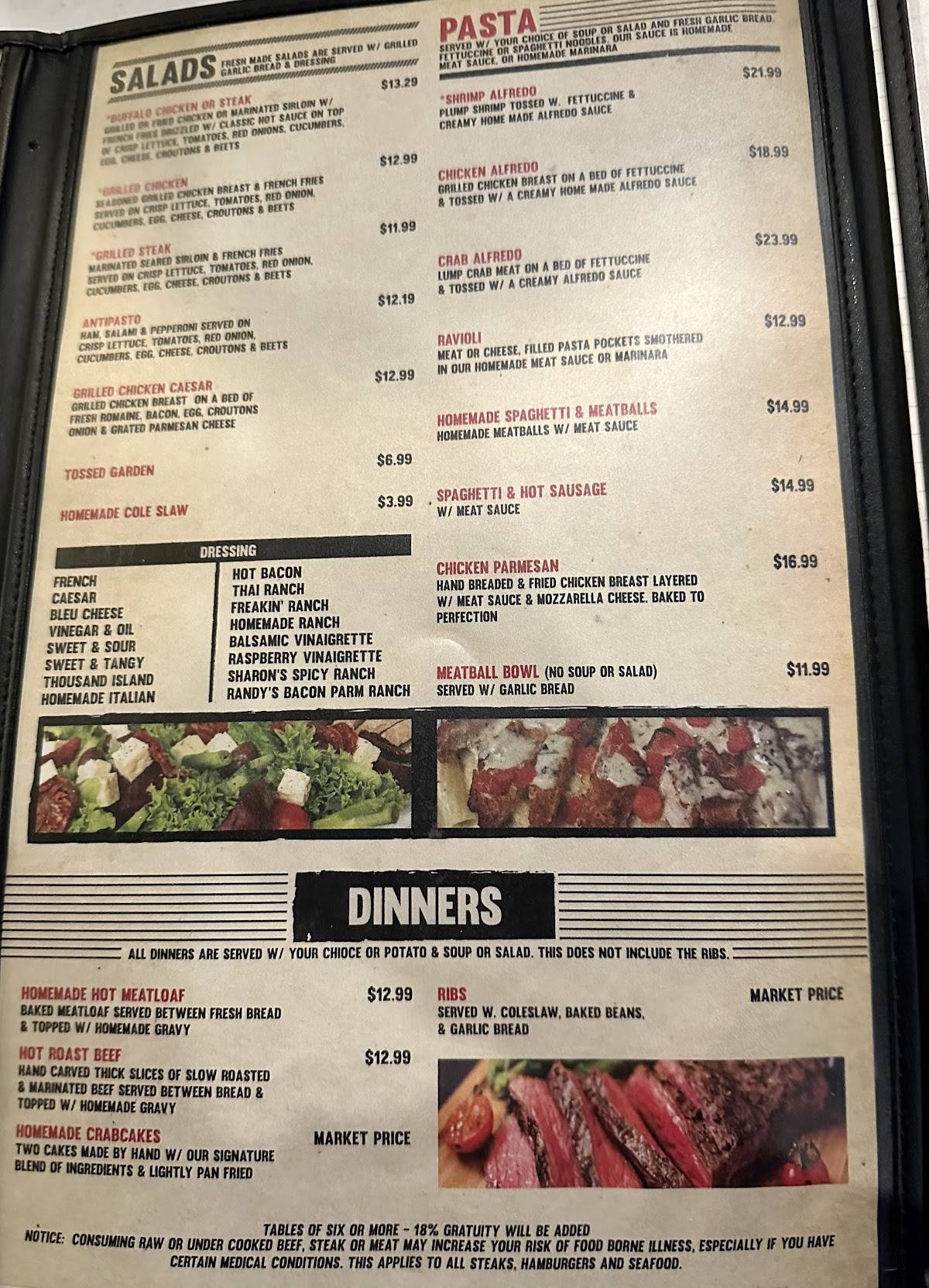 Menu at Rye's Bar & Restaurant, Brownsville