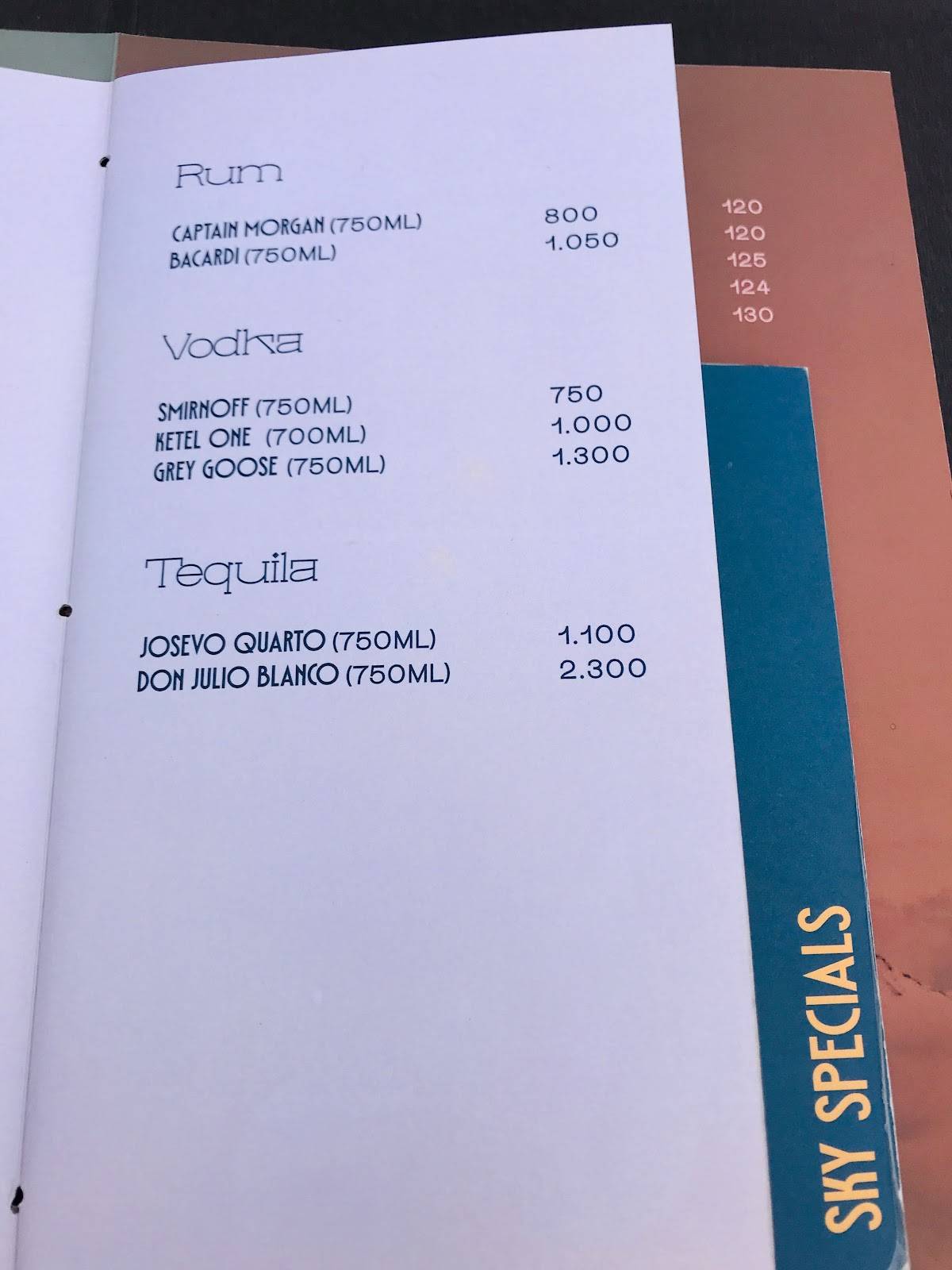 Menu at SKY the Oasis Rooftop Bar & Lounge, Medan