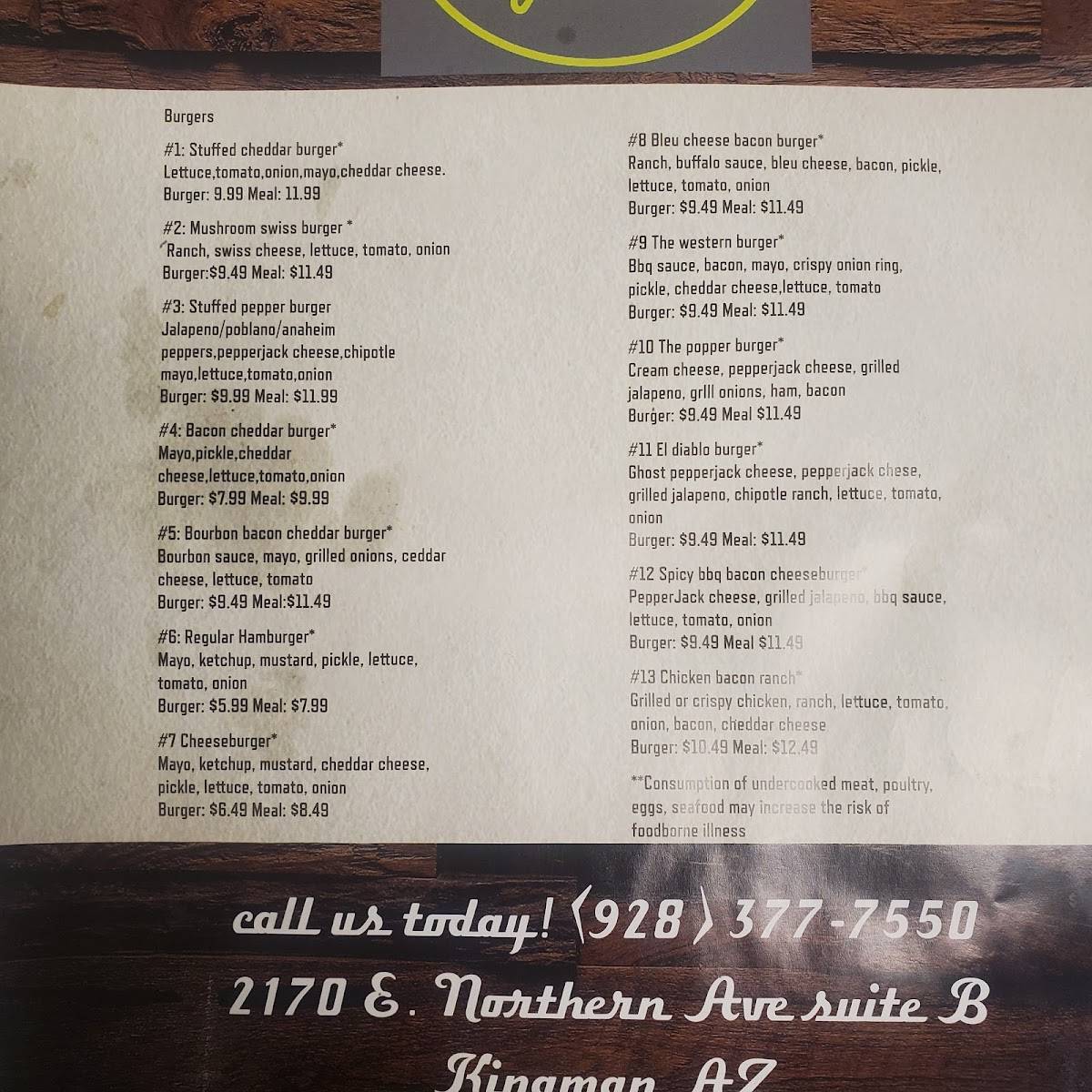 Menu at STUFF-IT BURGERS restaurant, Kingman