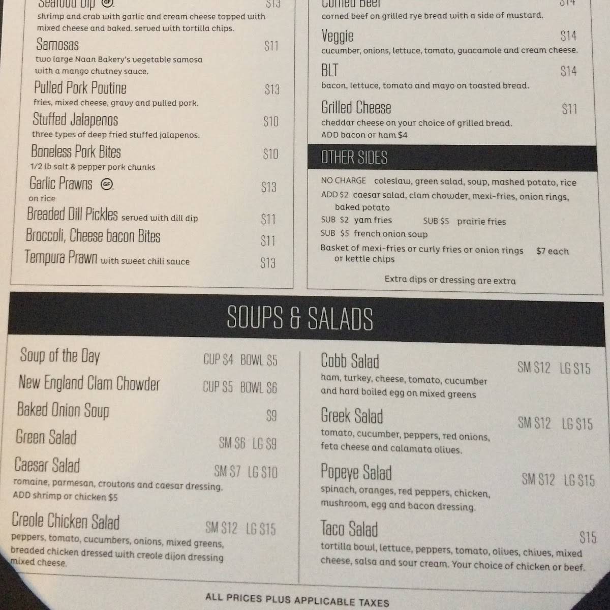 Menu at Prairie Inn Neighbourhood Pub, Saanichton