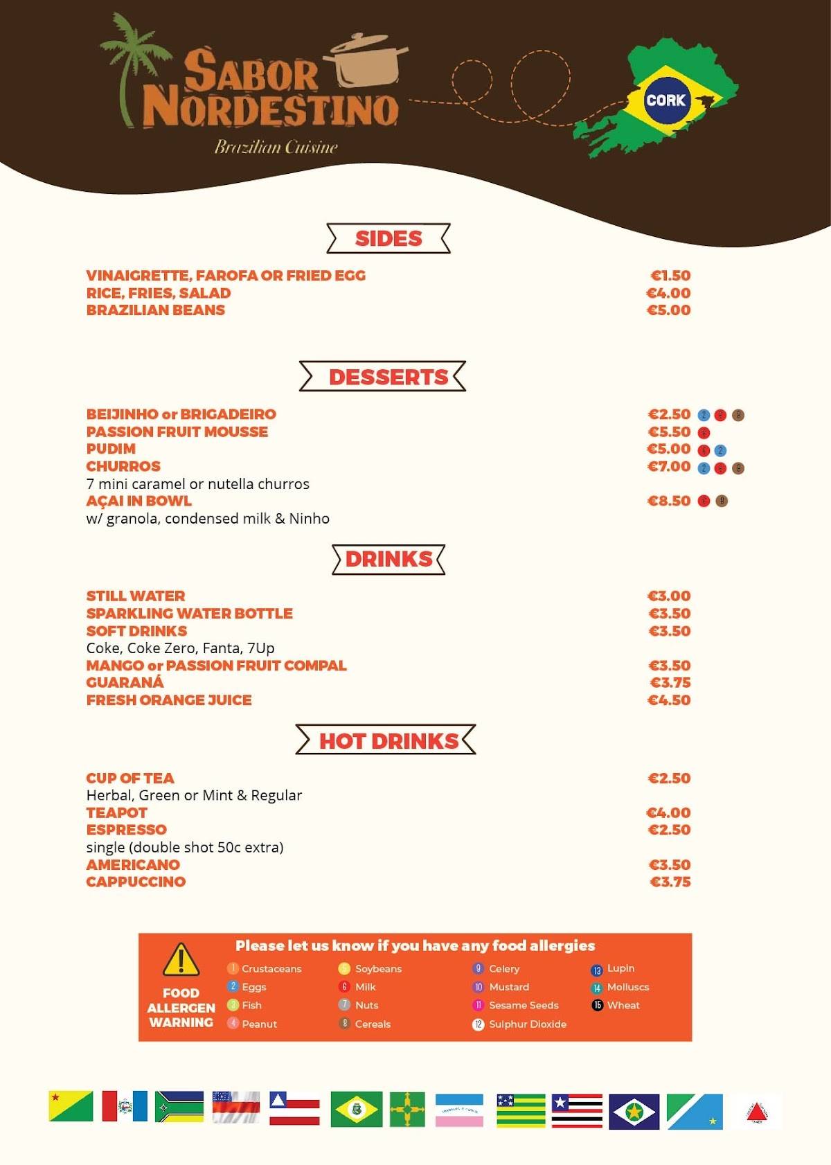Menu at SABOR BRAZIIL restaurant, Cork