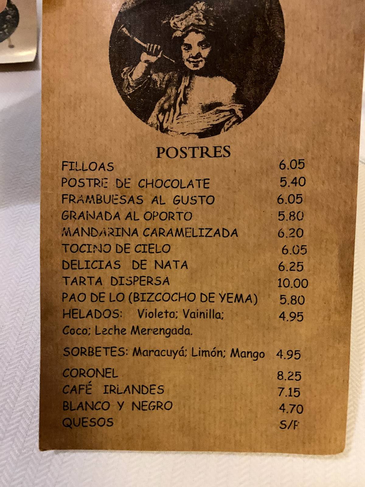 Menu at Sacha Restaurant, Madrid
