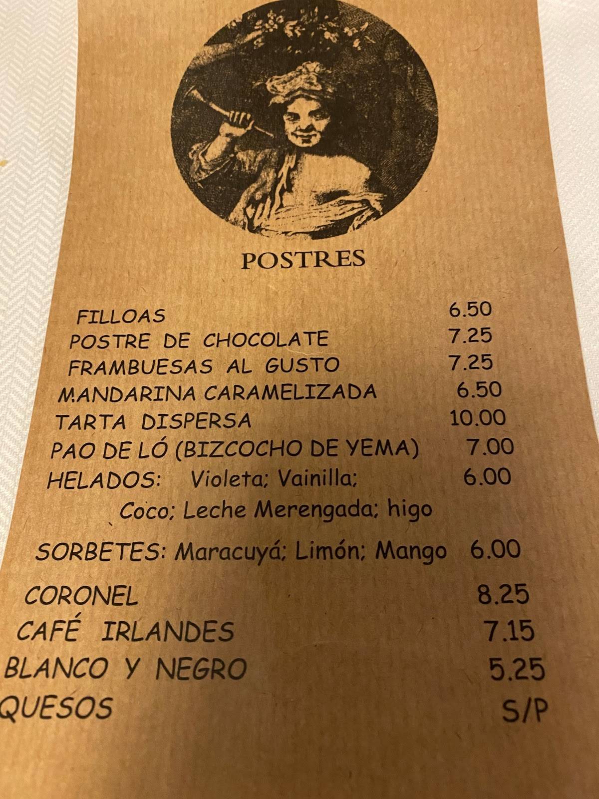 Menu at Sacha Restaurant, Madrid