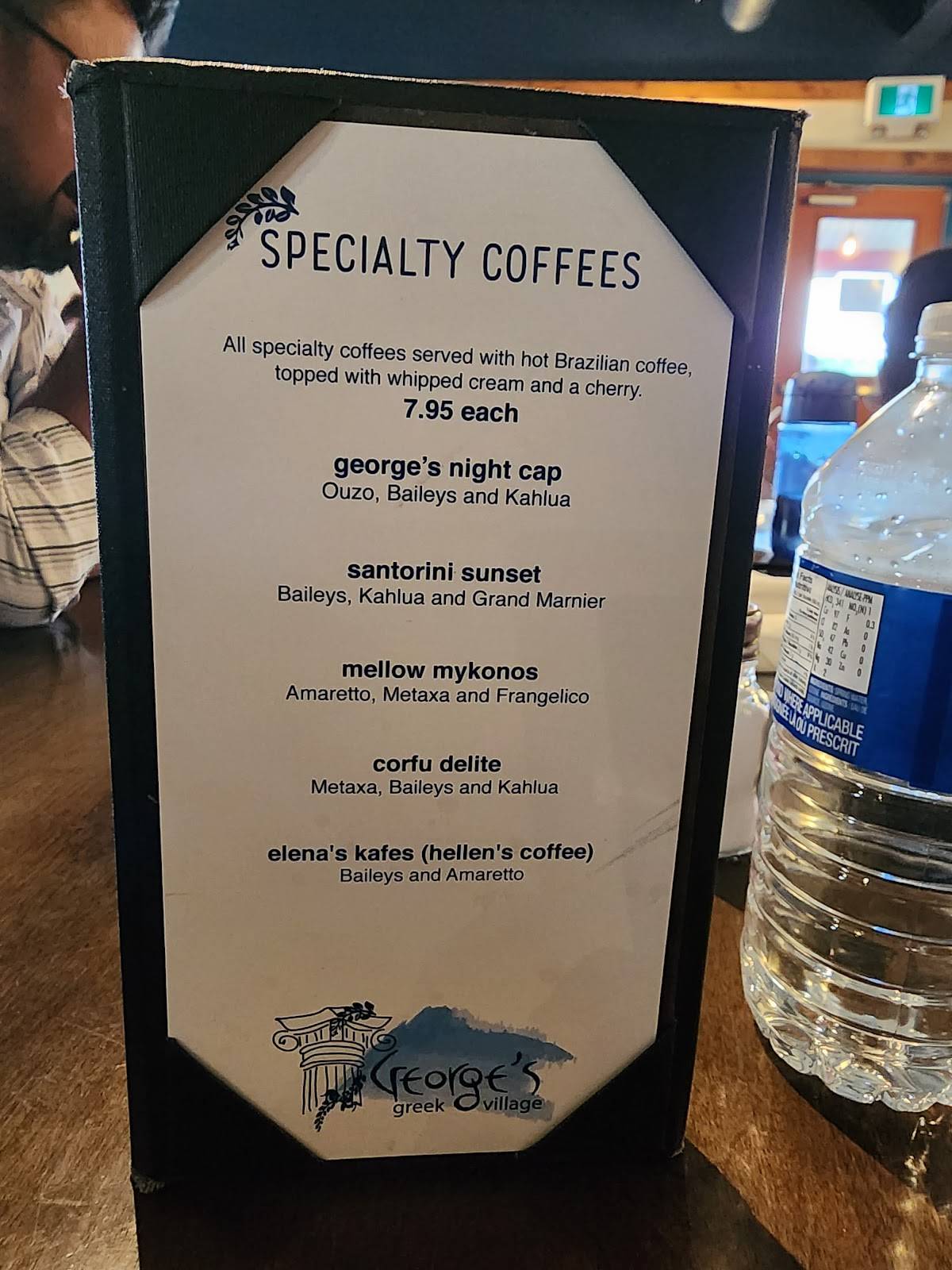 Menu at George's Greek Village restaurant, St. Catharines, 535 Queenston St