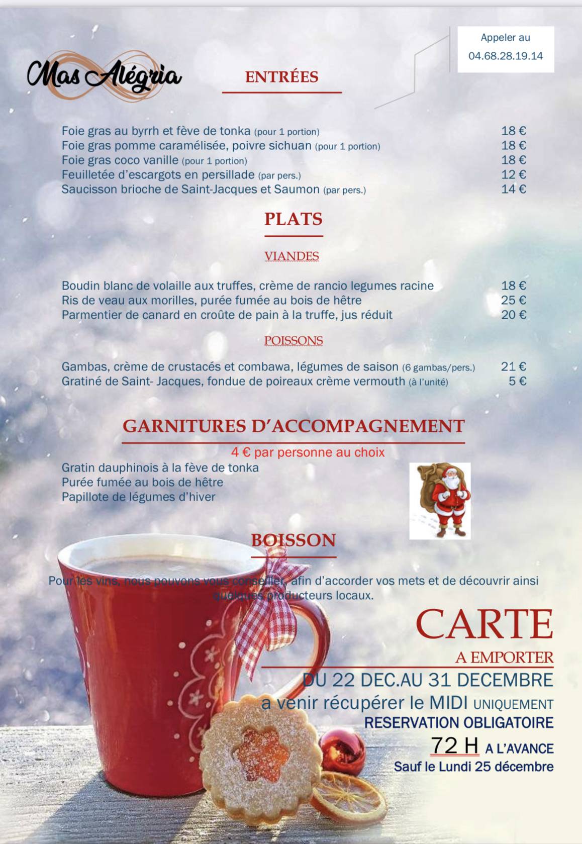 Menu au Restaurant Mas Alégria, Saint-Estève