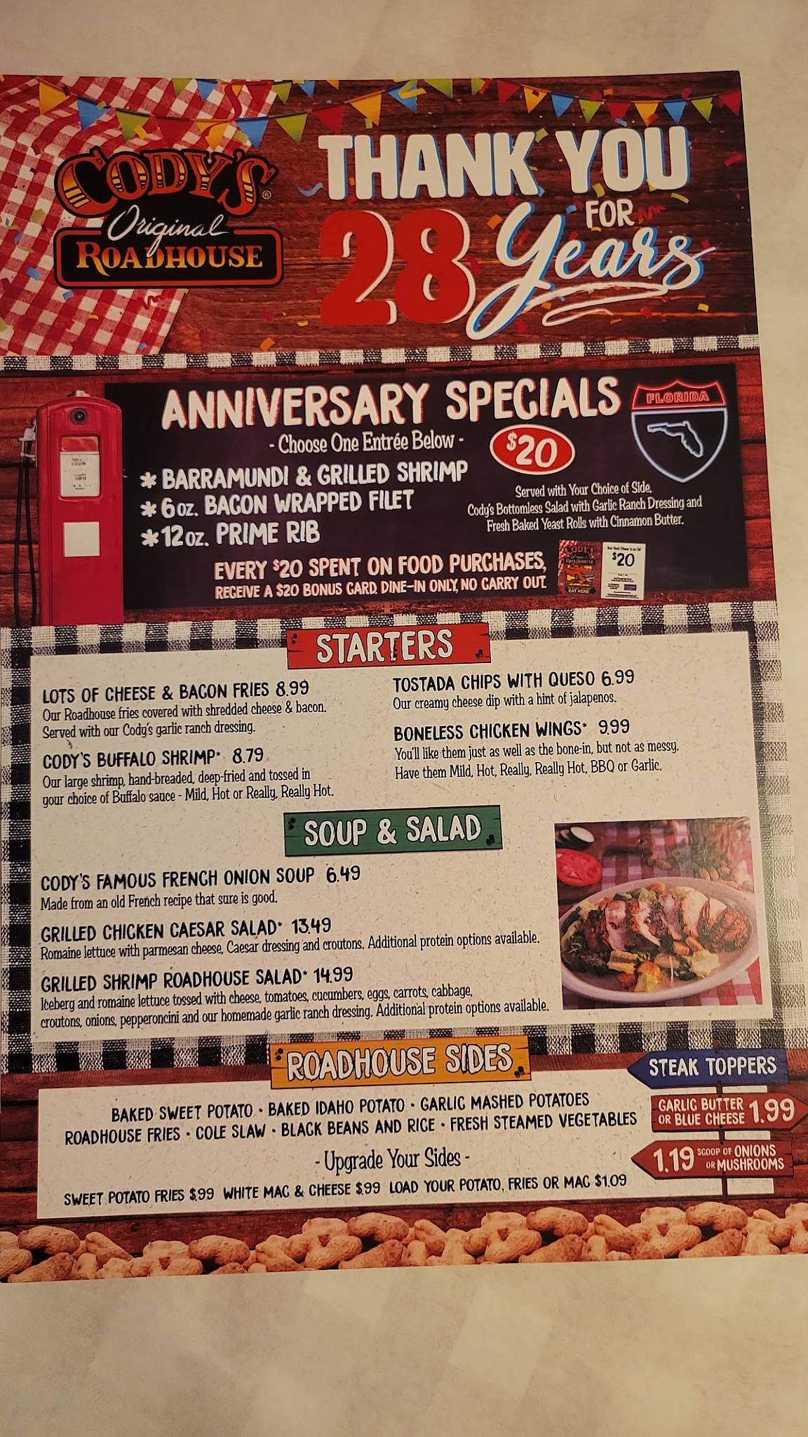 Menu at Cody's Original Roadhouse- Bay Pines steakhouse, Seminole, Park ...