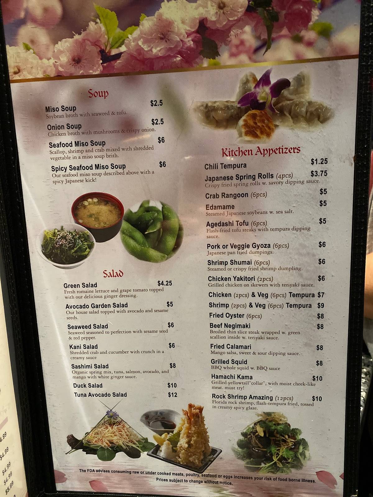 Menu at Sakura Japanese House restaurant, Las Cruces