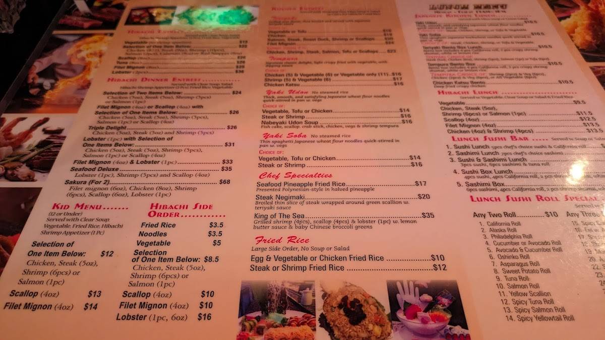 Menu at Sakura Japanese House restaurant, Las Cruces