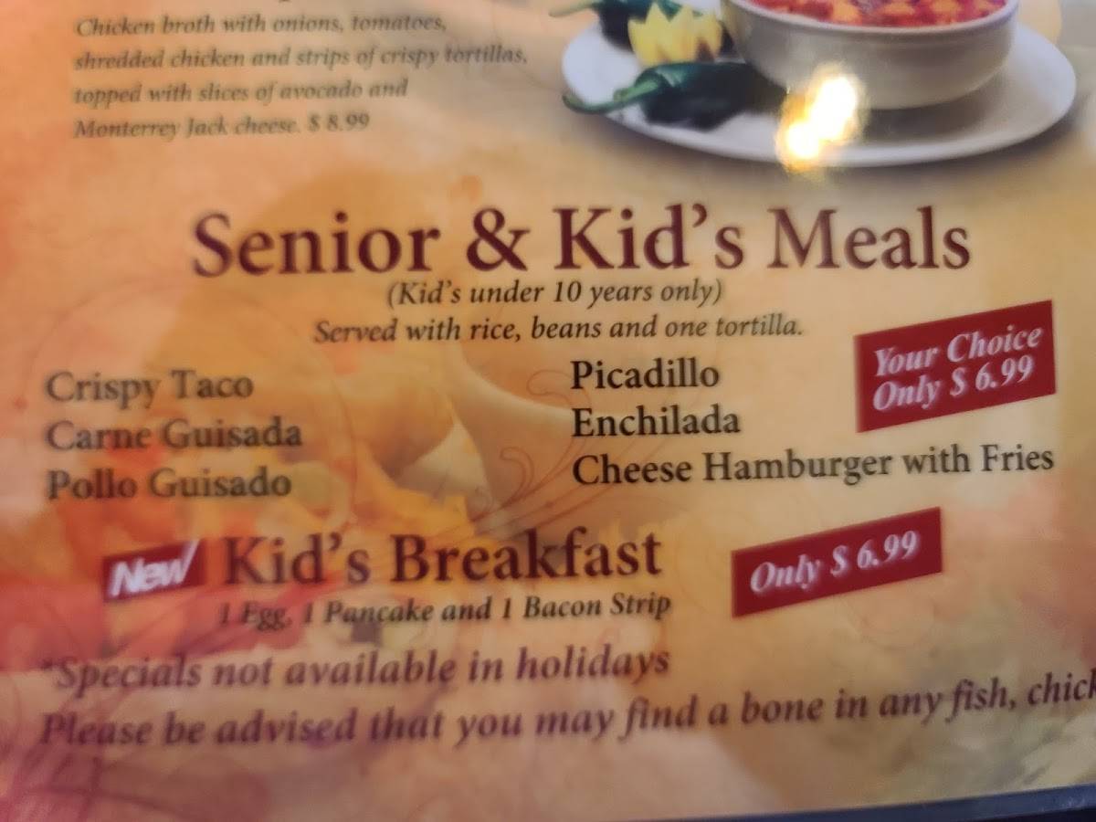 Menu at Sandra's Mexican Food restaurant, San Antonio, Potranco Rd