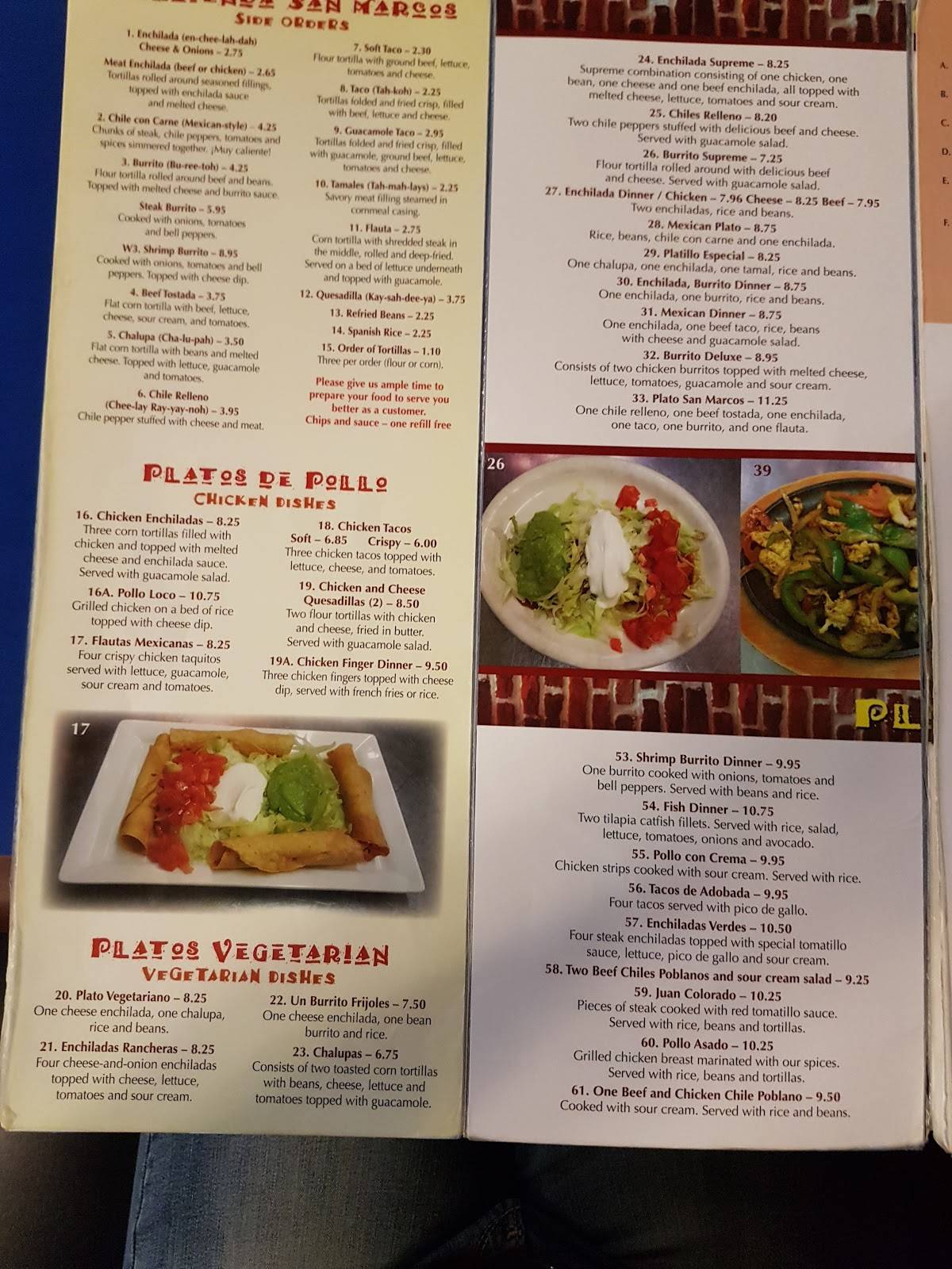 Menu at San Marcos Mexican Restaurant, Wetumpka, US-231