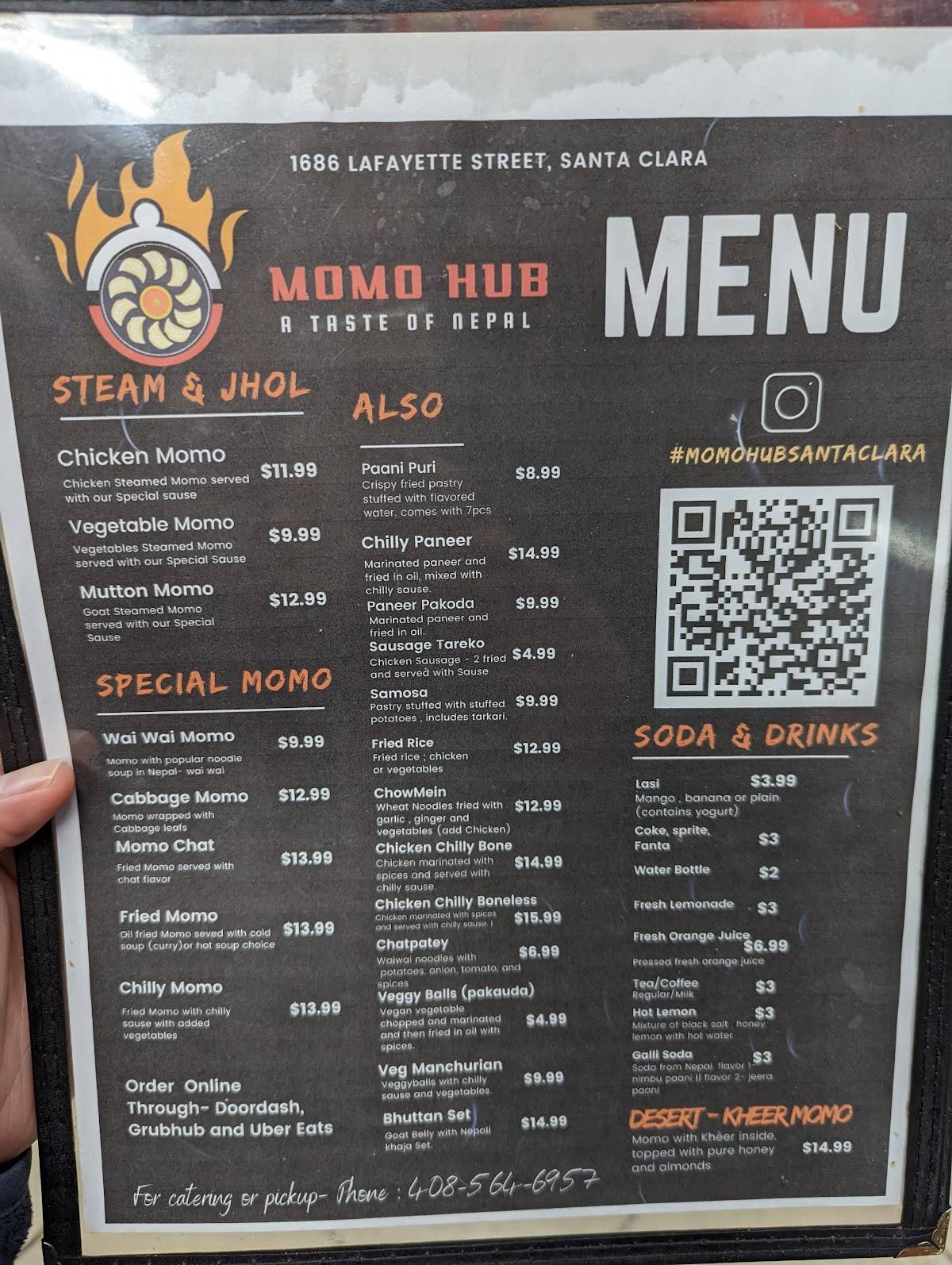 Menu at Momo hub restaurant, Santa Clara