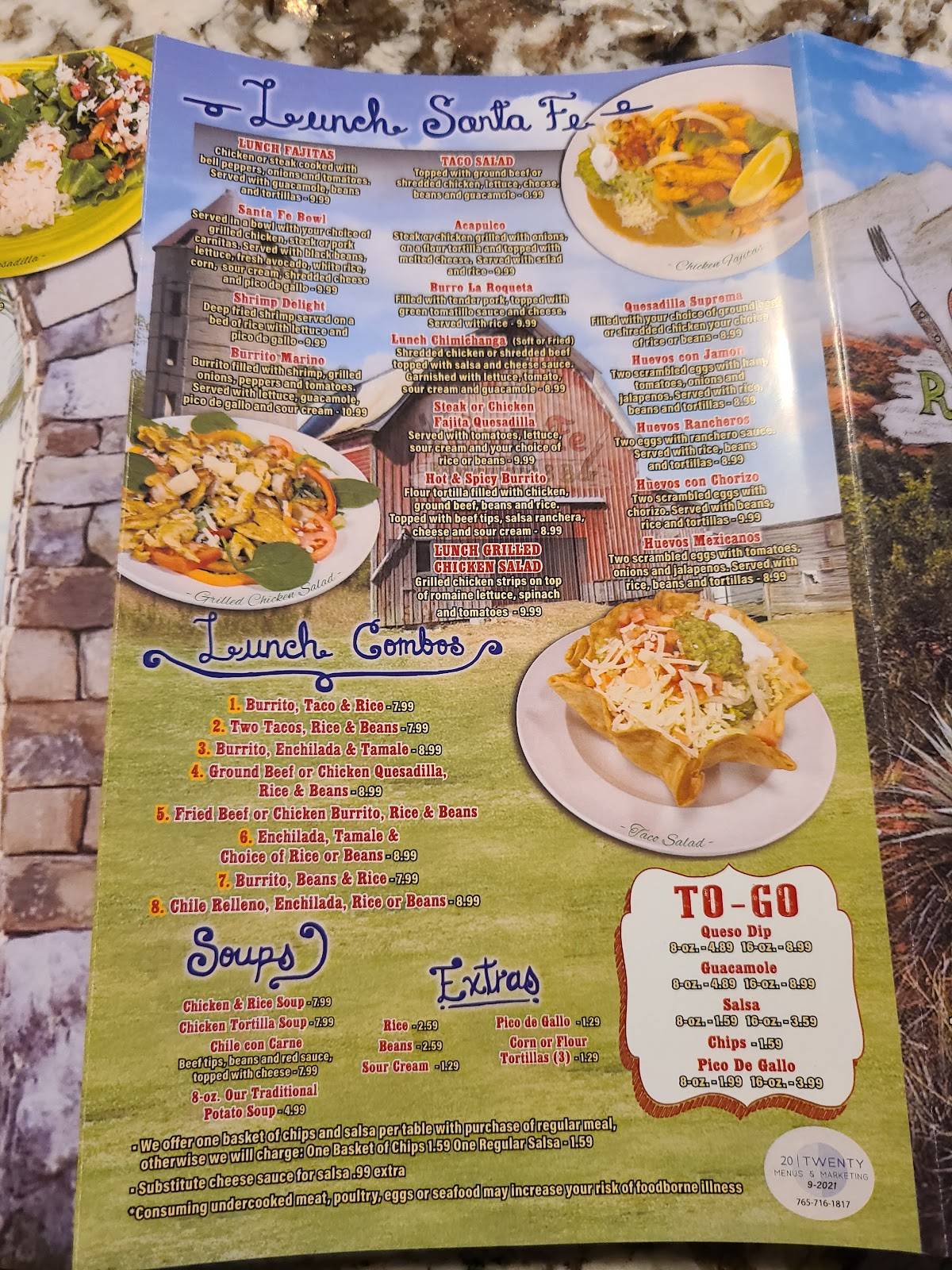 Menu at Santa Fe Restaurant & Bar, Dyer