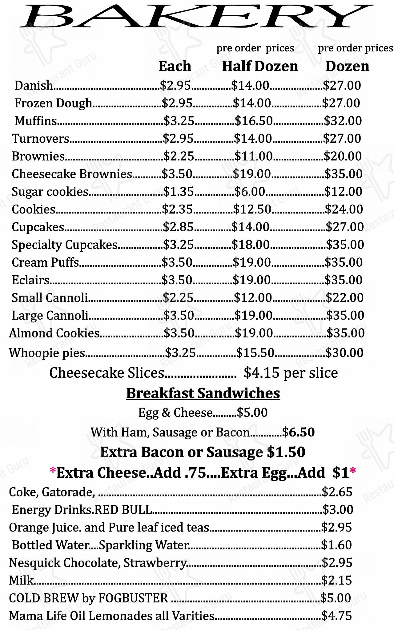 Menu at Sarah's Cheesecake & Cafe, Pittsfield, 180 Elm St G