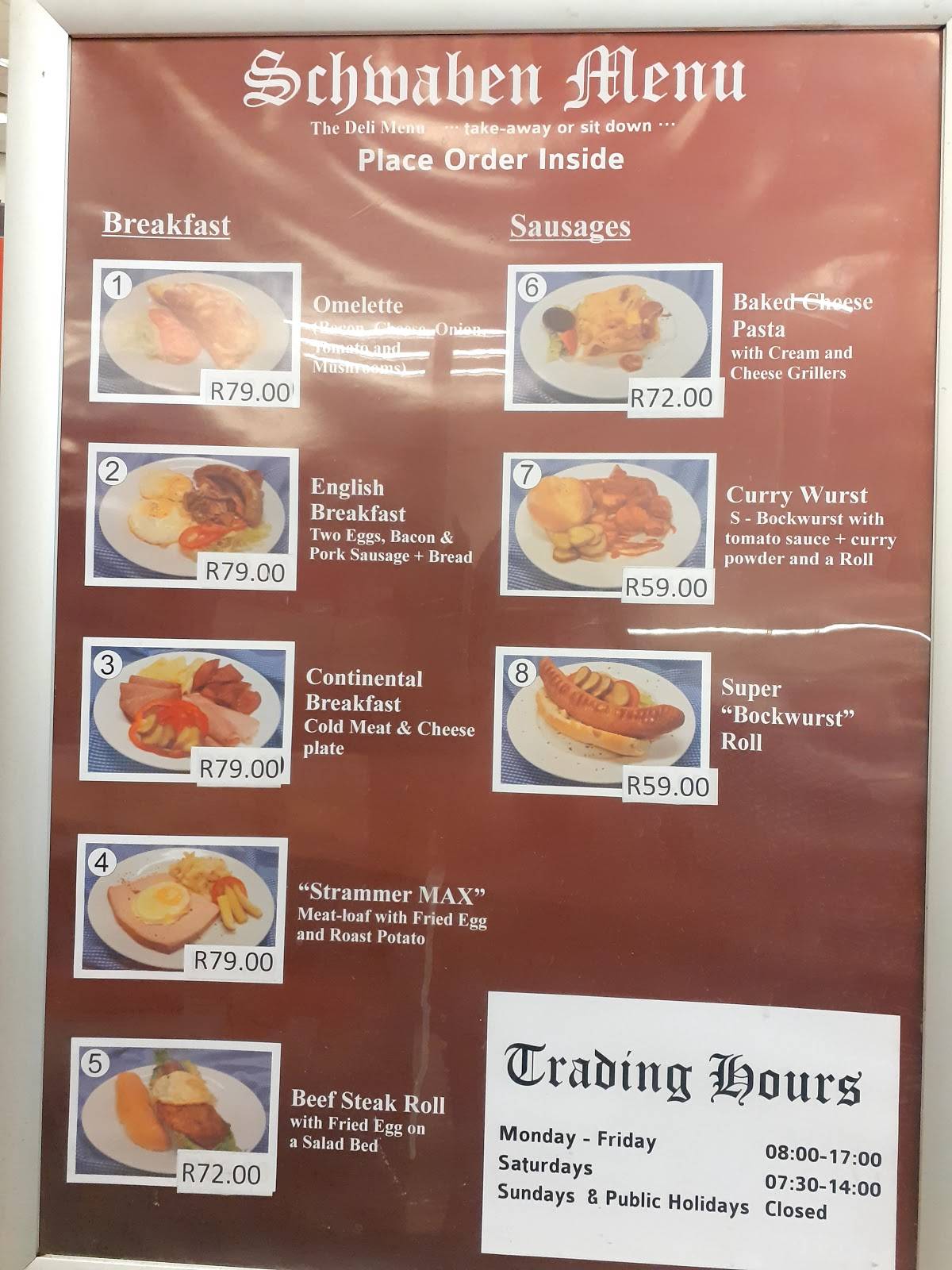 Menu at Schwaben Butchery restaurant, Germiston, 14E Meadowdale Value ...