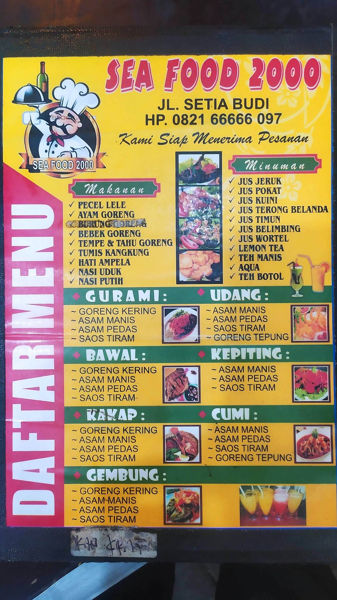 Menu at Seafood 2000 restaurant, Medan, Jl. Murni No.29-31