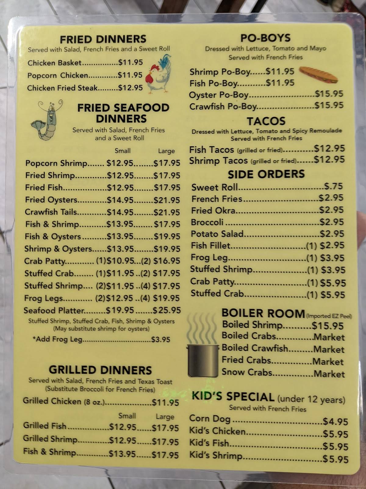 Menu at Seafood Palace restaurant, Lake Charles, Enterprise Blvd