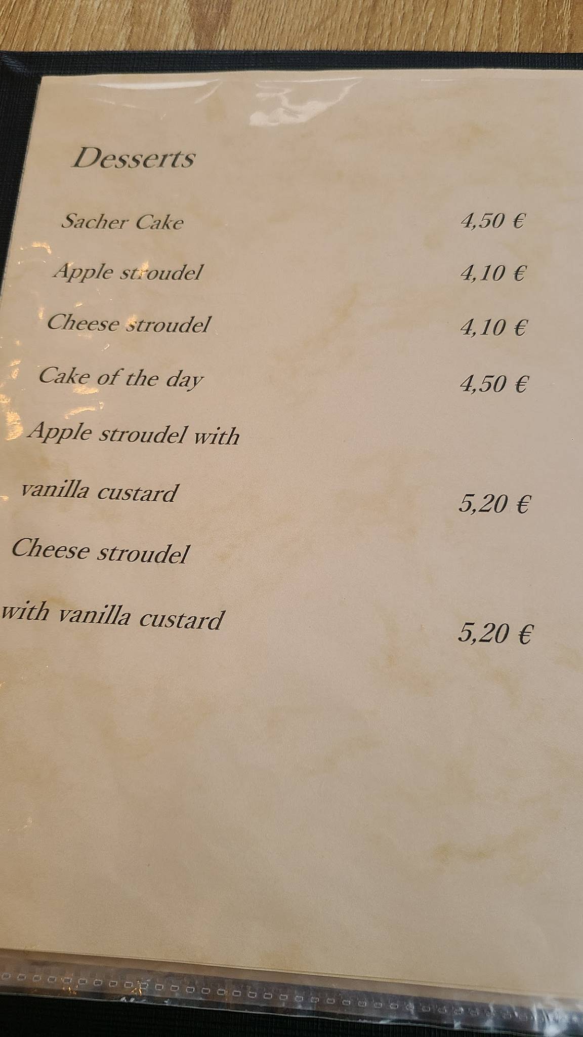 Menu at Seecafé Hallstatt cafe, Hallstatt
