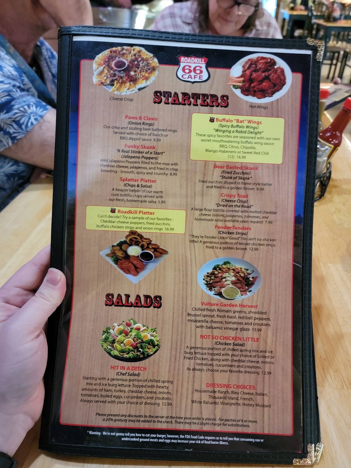 Menu at The Roadkill Cafe/O.K. Saloon, Seligman