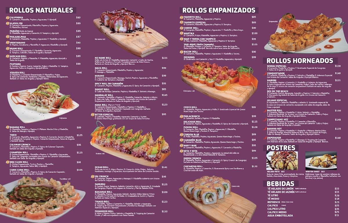 Carta del restaurante Sendai Sushi Paseo Bicentenario, Mazatlán