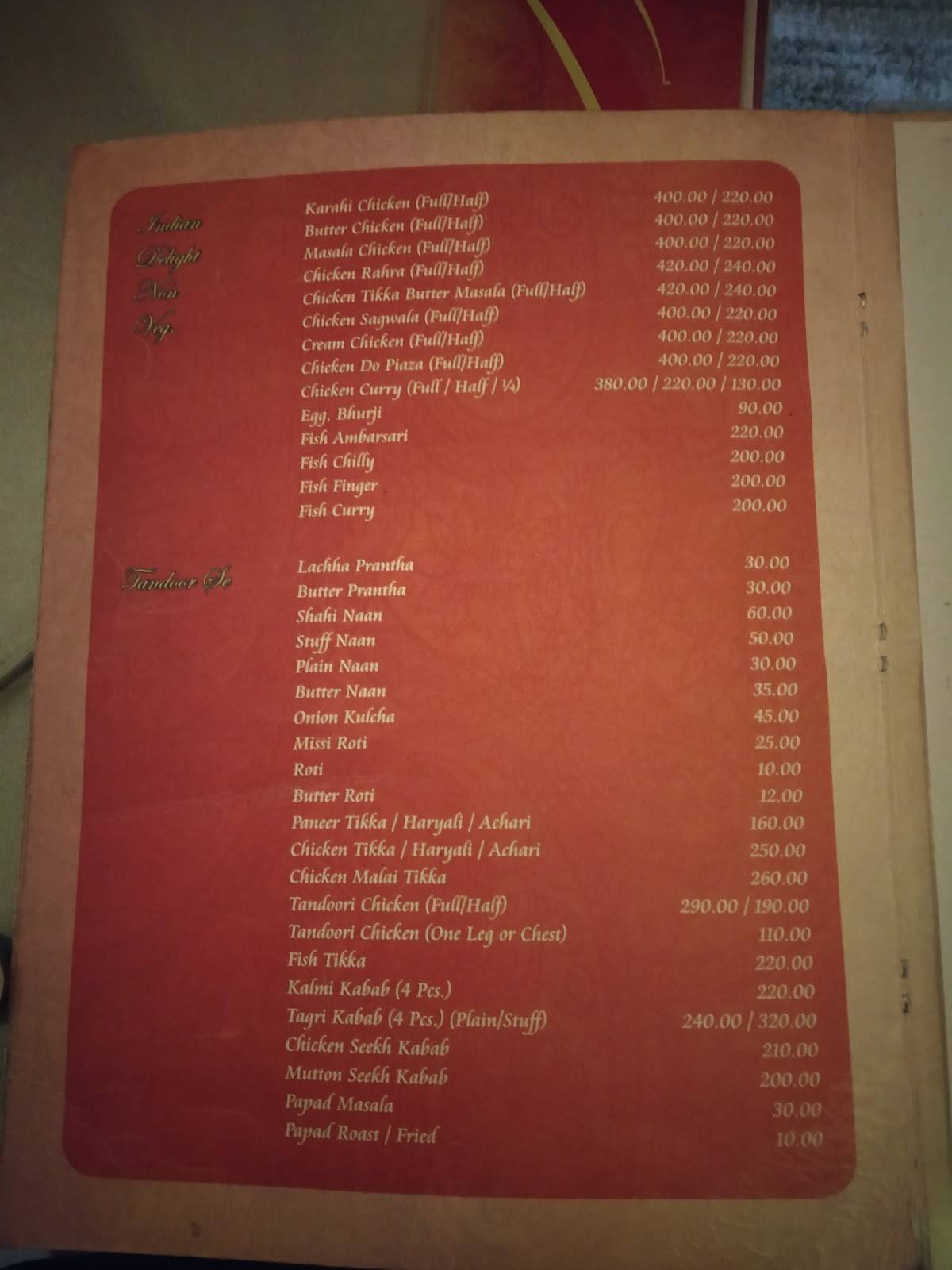 Menu at Shelly Restaurant, Kalka