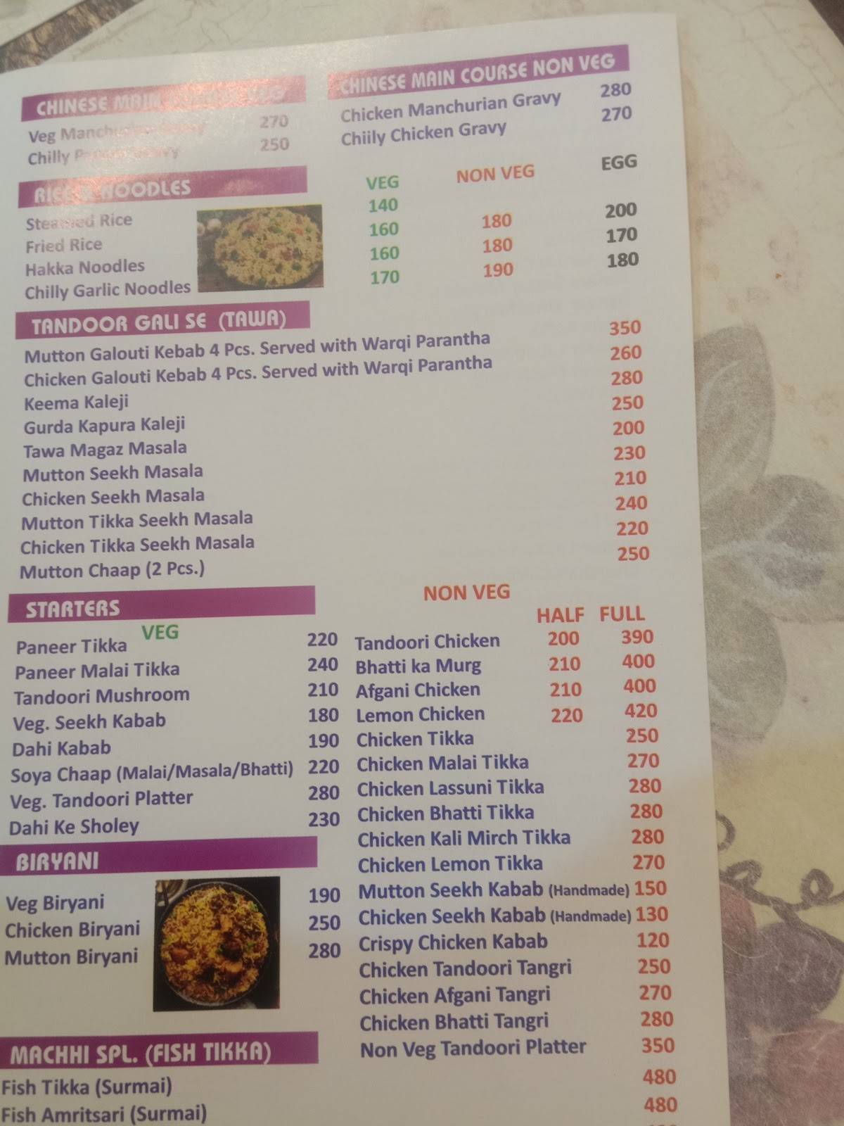 Menu at Sher-E-Punjab Foods, New Delhi