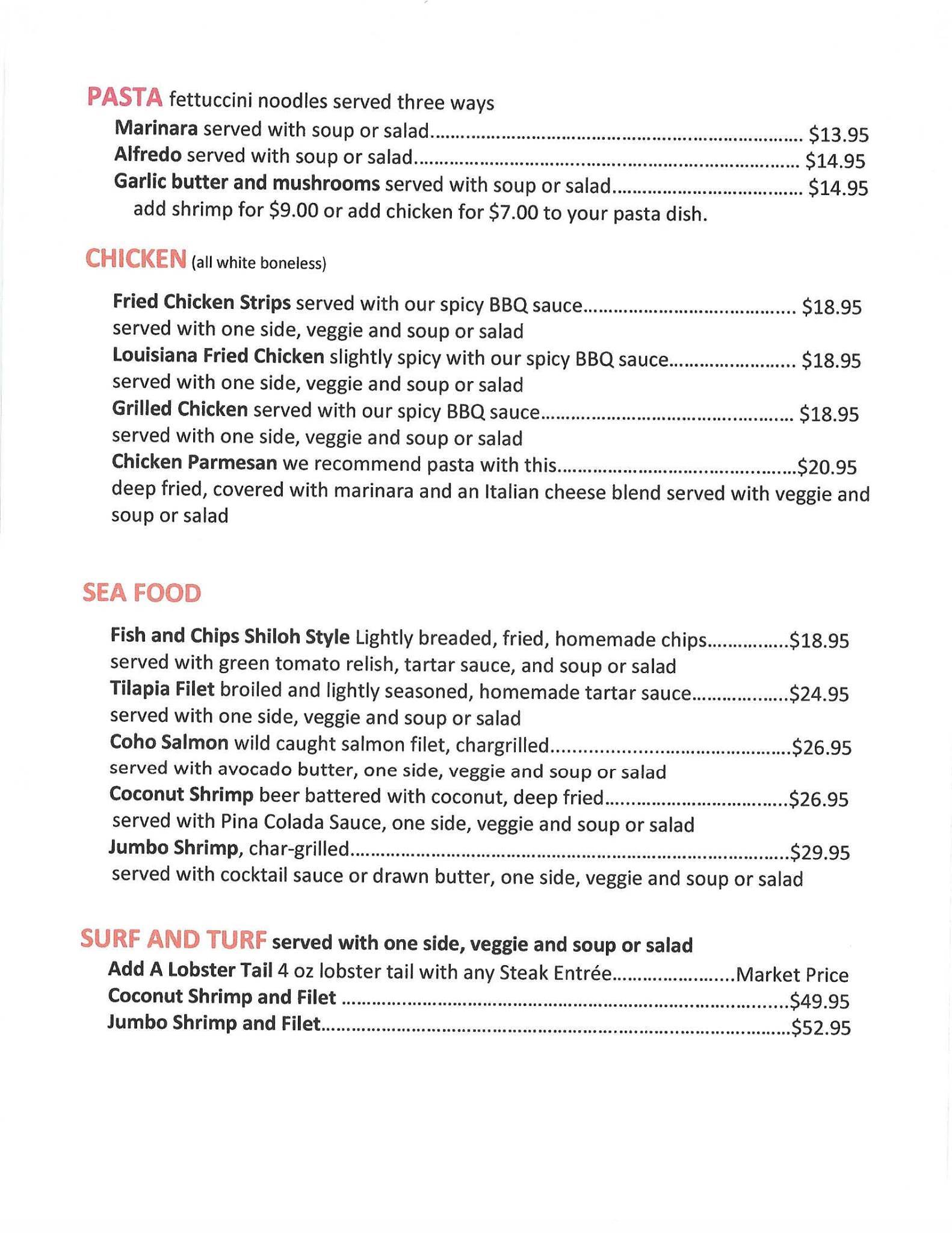 Menu at Shiloh Steak House steakhouse, Cortez, 5 S Veach St