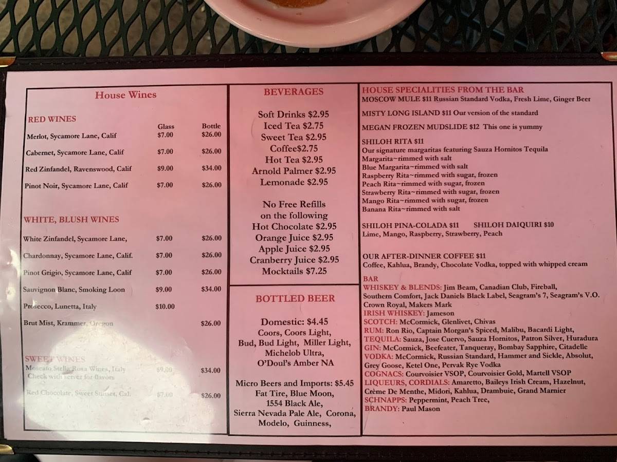Menu at Shiloh Steak House steakhouse, Cortez, 5 S Veach St